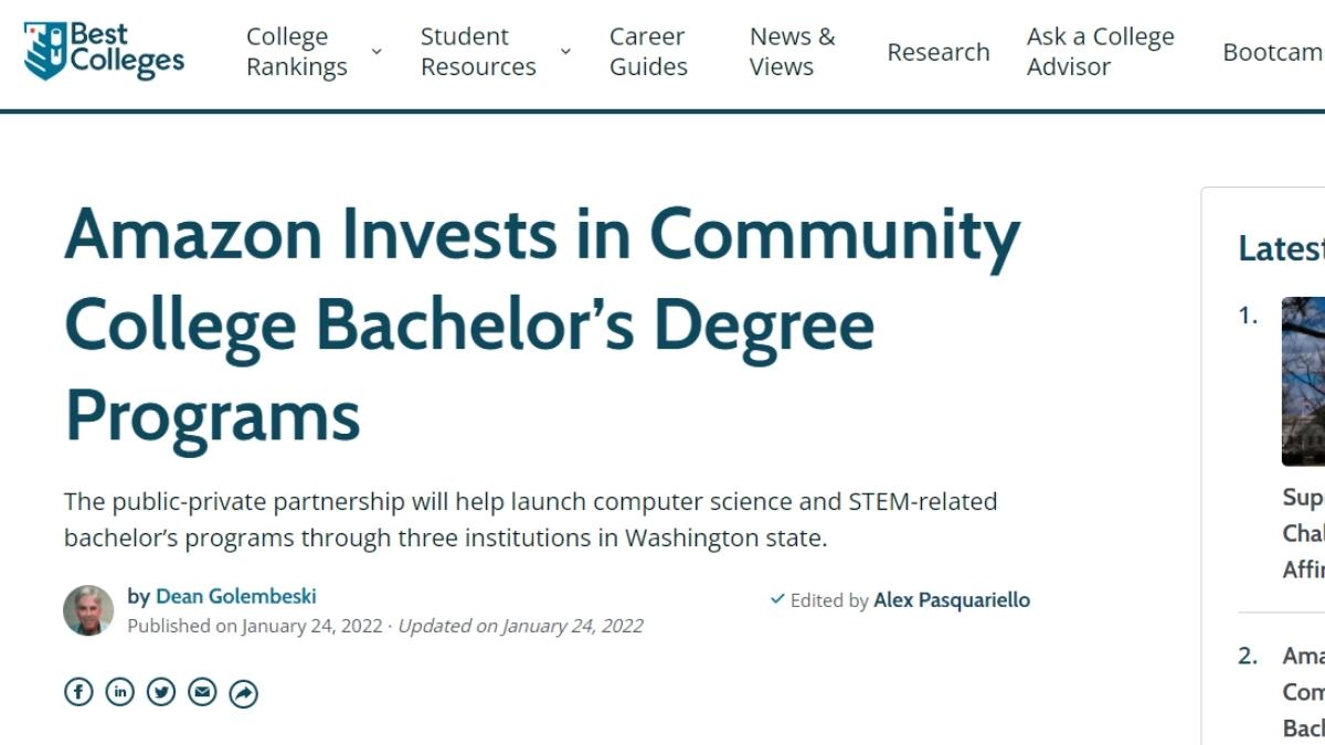 【新聞】Amazon 將投資美國社區學院學士課程 | Ivy-Way留學部落格 | 最即時、完整的美國大學升學資訊