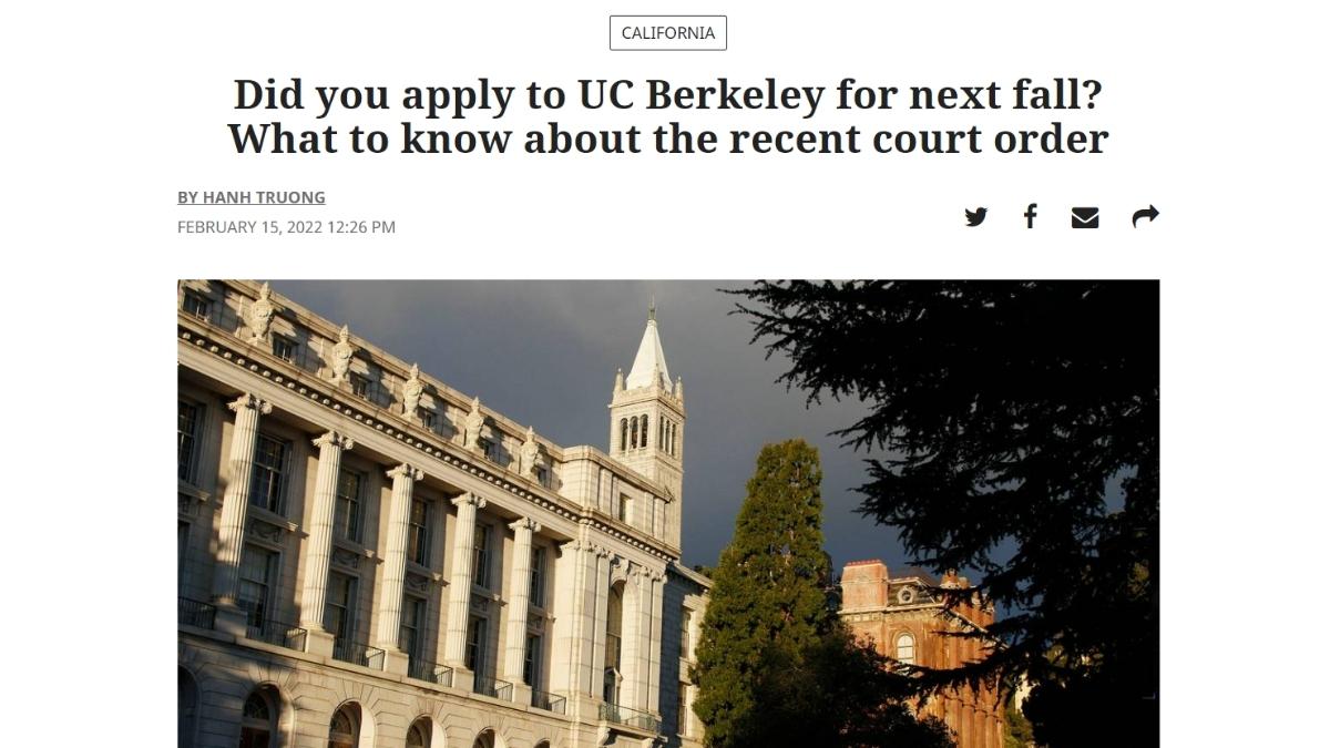 【新聞】你打算在 2022 年進入 UC Berkeley 就讀嗎？那麼你必須了解近期公告的法庭案件 | Ivy-Way留學部落格 | 最即時 ...