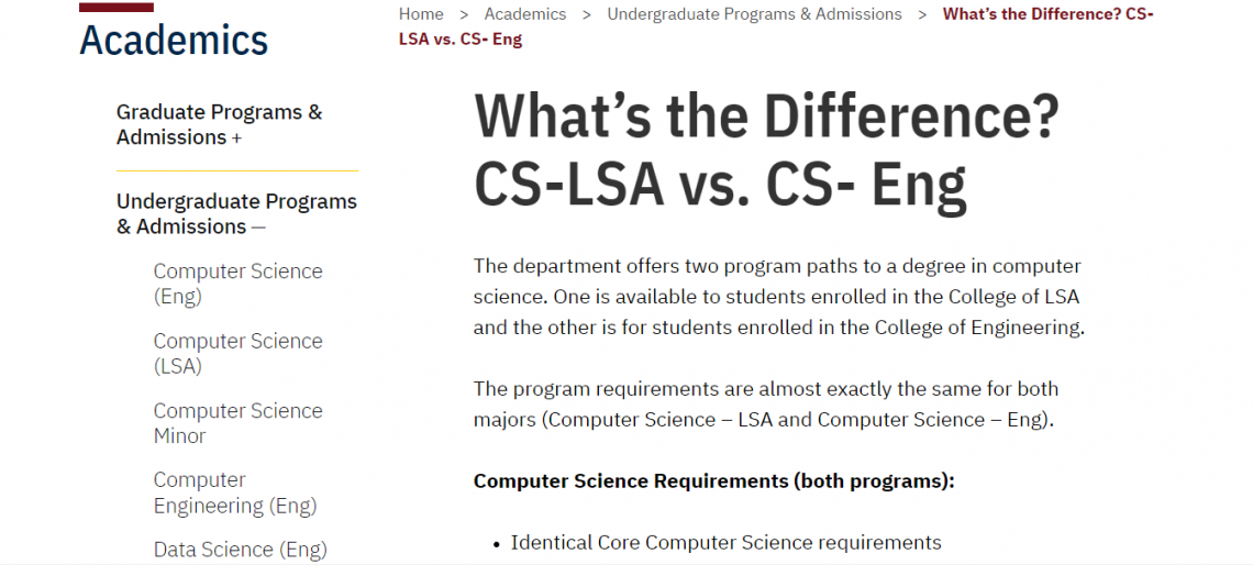 密西根大學（University of Michigan）的兩個熱門 CS 科系：CS-LSA vs. CS-Eng 的差別在哪？ | Ivy ...